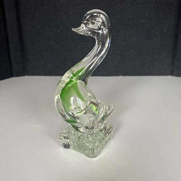 Art | 75 Clear Green Art Glass Duck Goose Figurine Paperweight Statue ...